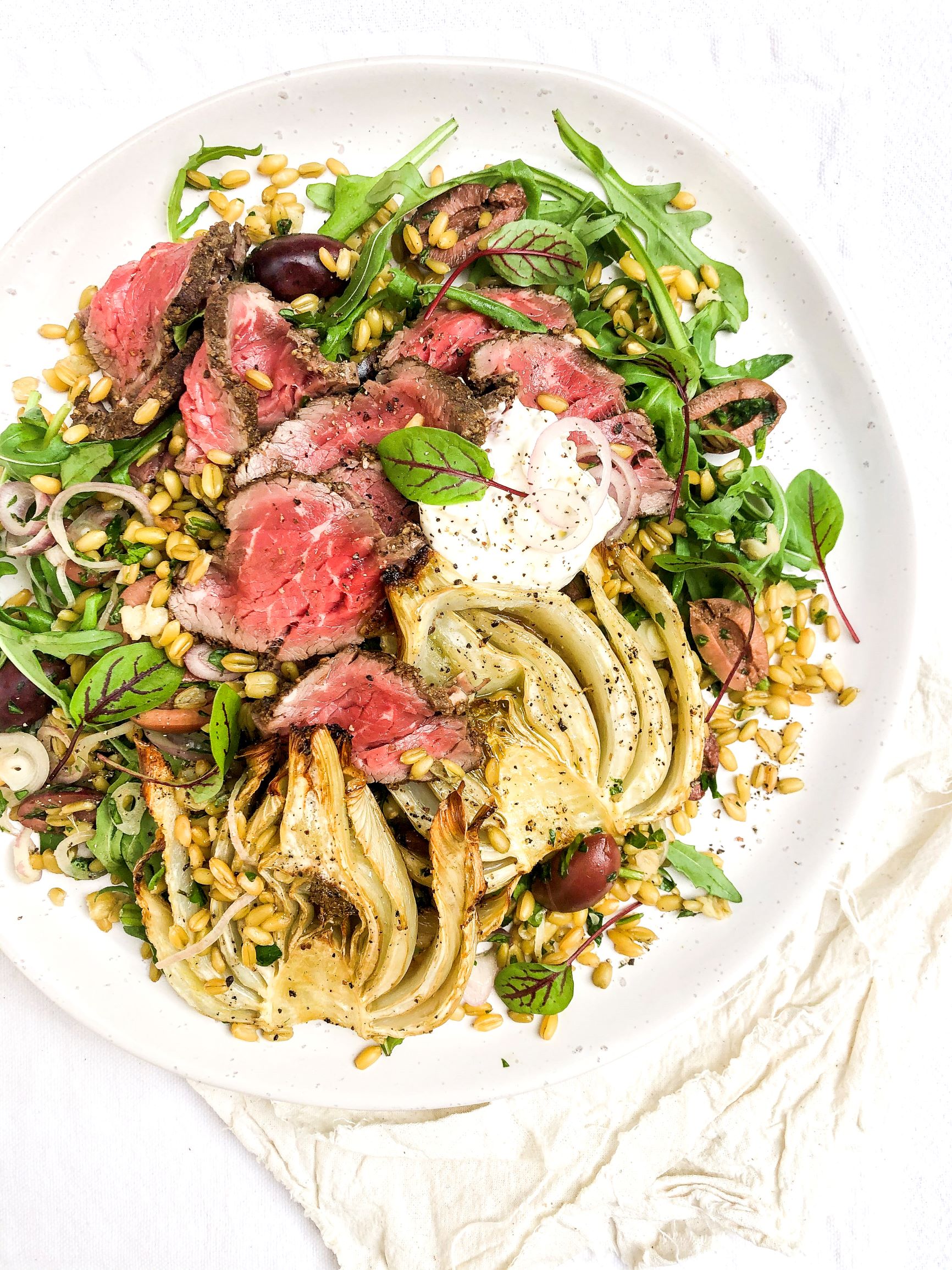 Fennel Crusted Beef with Freekeh Salad and Aioli – The Source Bulk Foods